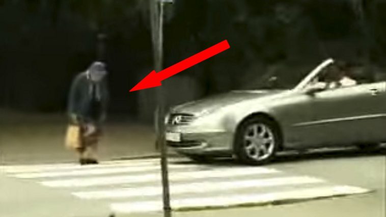 Old Elderly Woman Hits a Car with Her Purse As Rude Man Honks Horn